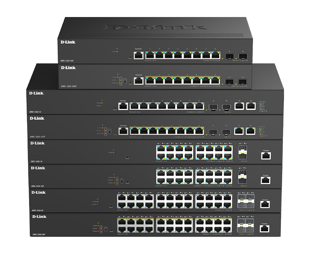 Série DMS-1250 Switches Smart Managed 2.5 Gigabit PoE uplinks 10G | D-Link Portugal